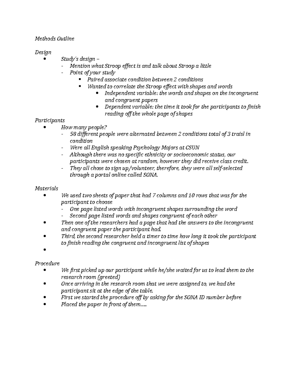 Methods Outline - Grade: A- Methods Outline Design Study’s design ...