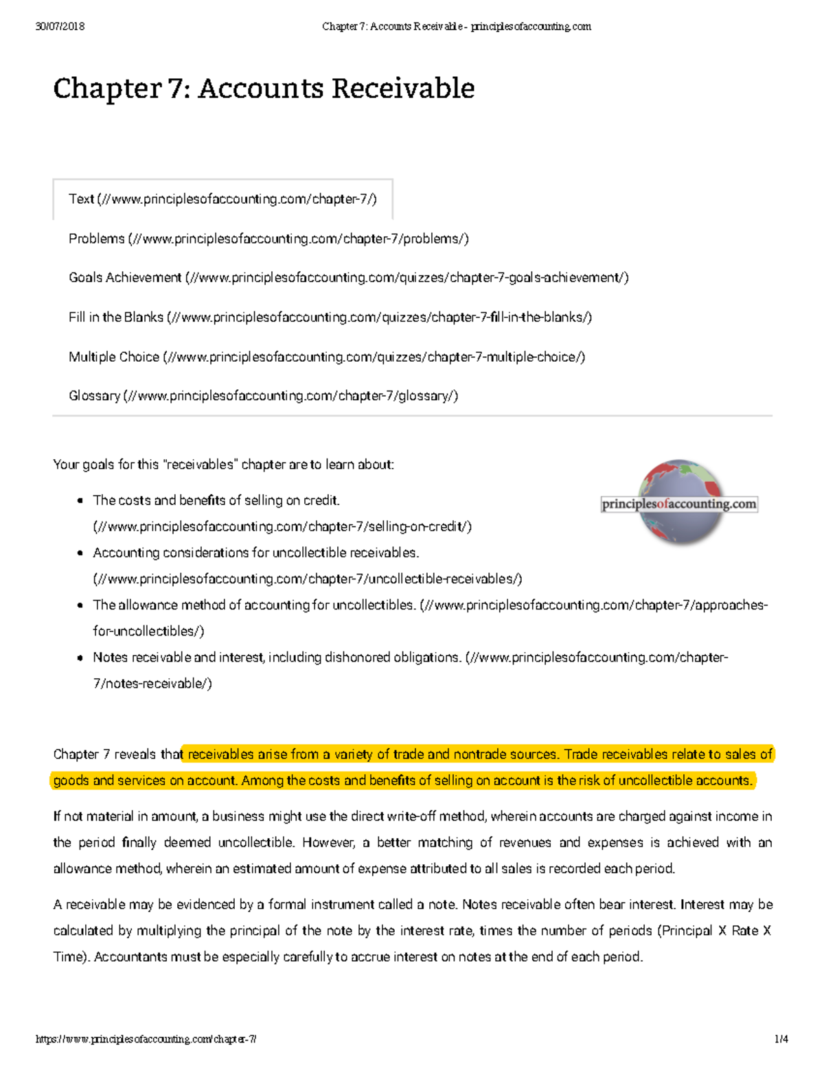 Chapter 7 - Lecture notes 7 - Chapter 7: Accounts Receivable ...