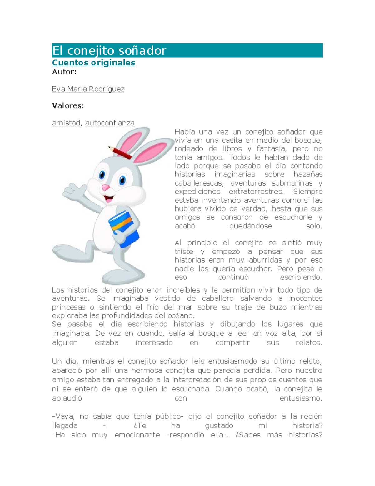 El conejito soñador - Cuento para repasar la expresión oral y estilo ...