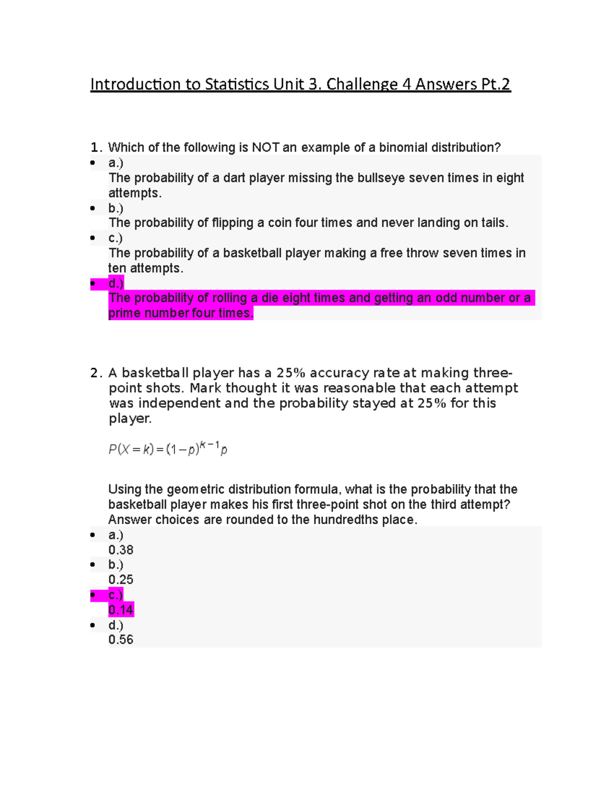 Introduction to Statistics Unit 3. Challenge 4 Answers Pt - Introduction to Statistics Unit 3 ...