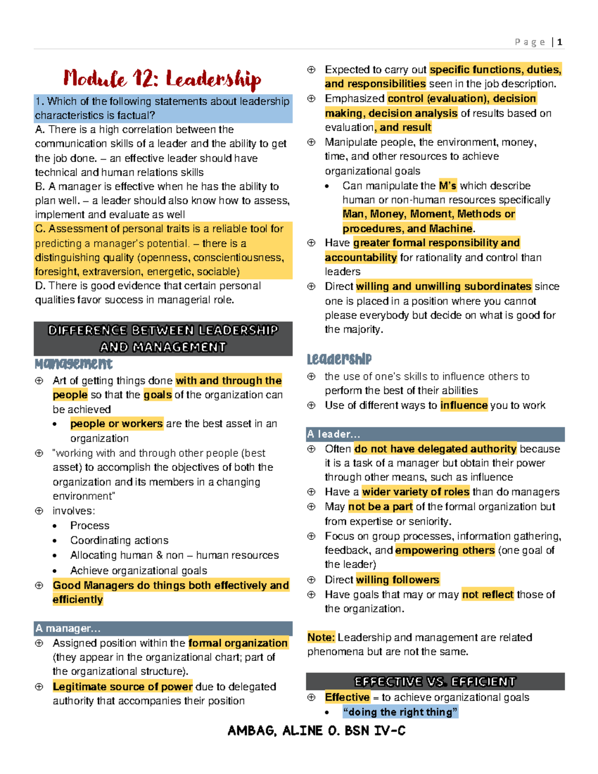 Module 12 CA2 Leadership - Module 12 : Leadership Which of the ...