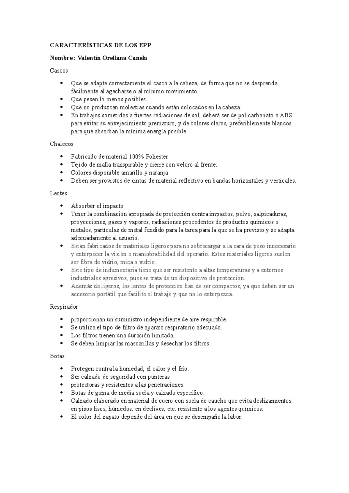 Características DE LOS EPP - CARACTERÍSTICAS DE LOS EPP Nombre ...