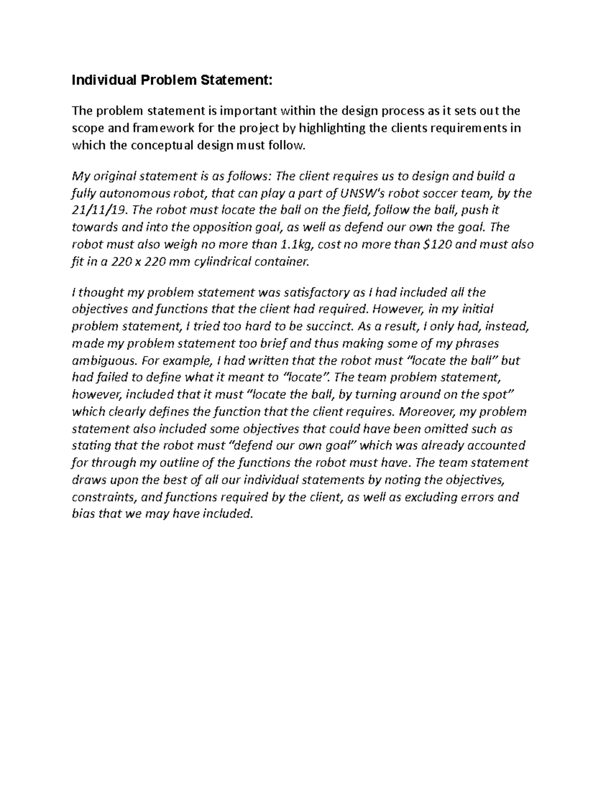 Individual Problem Statement Speech - Individual Problem Statement: The ...