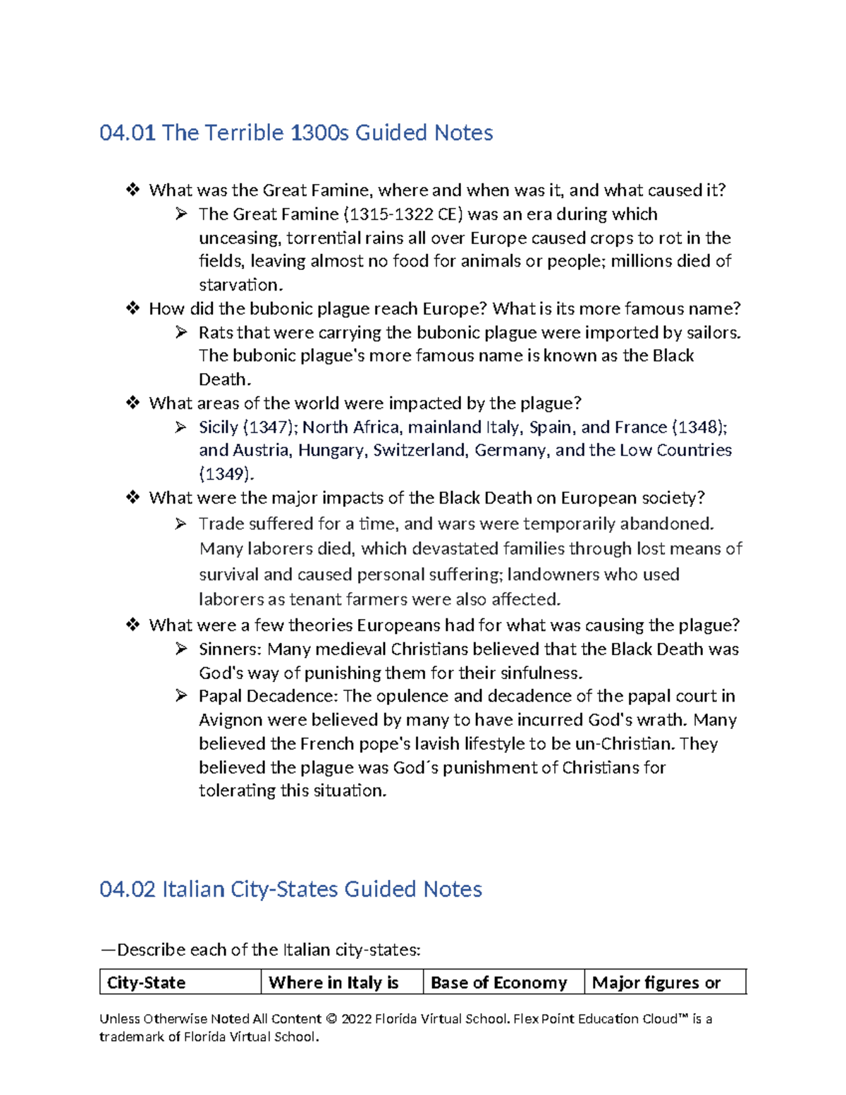 Module 4 guided notes - Pls Like:) - 04 The Terrible 1300s Guided Notes ...