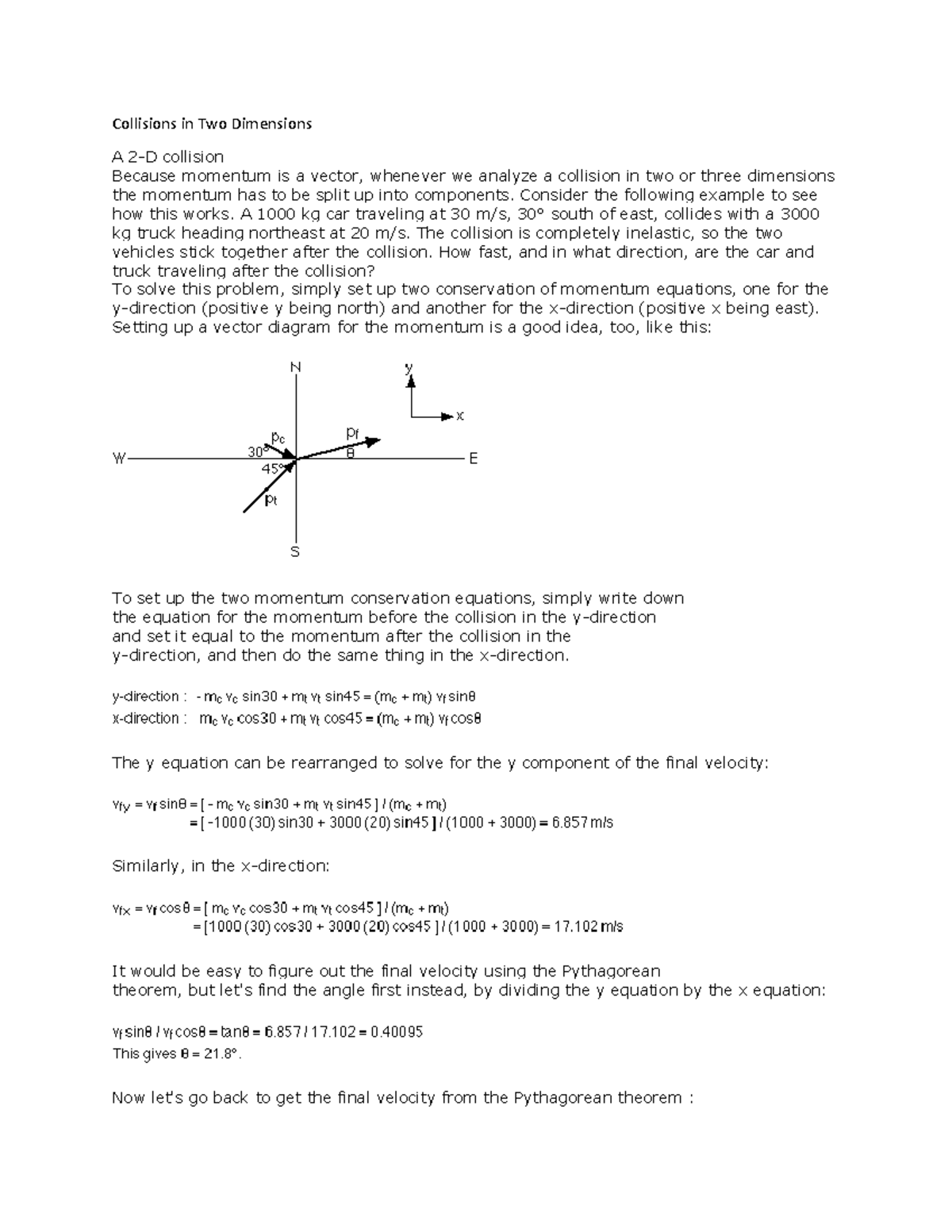 Phys Chap 11 - Lecture notes 11 - Collisions in Two Dimensions A 2-D ...