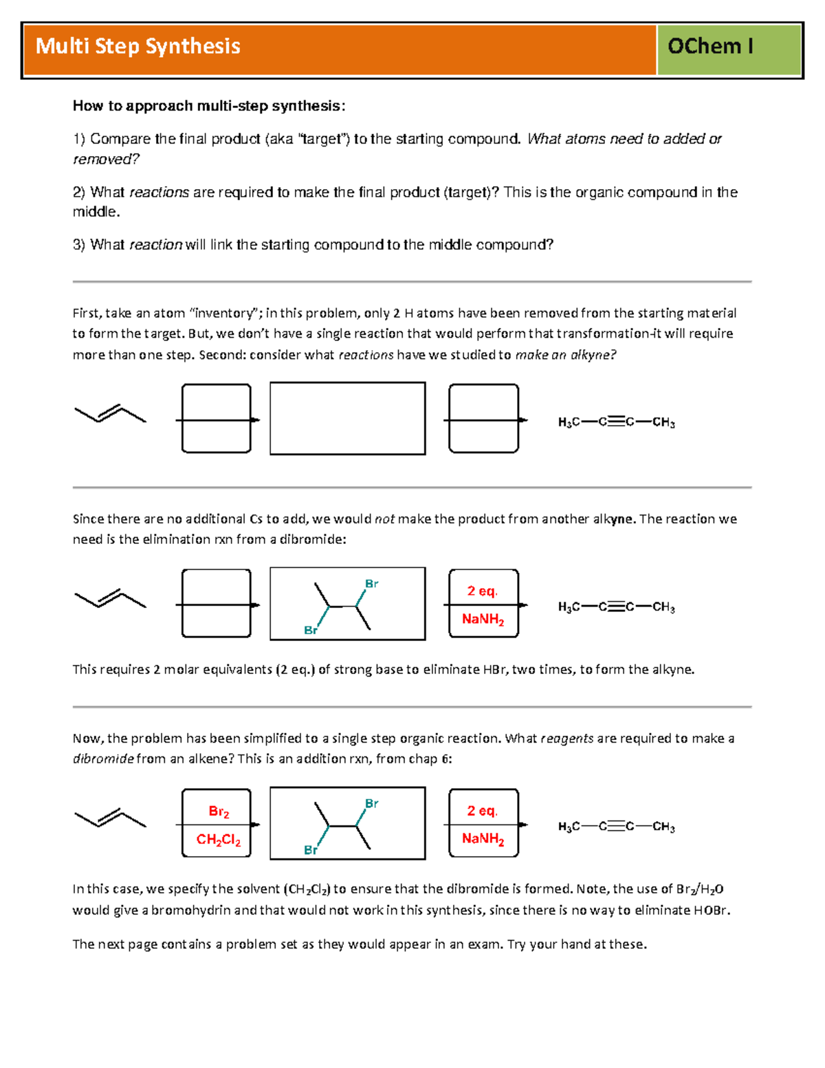 M syn1 key - synthesis practice problems - Multi Step Synthesis OChem I ...