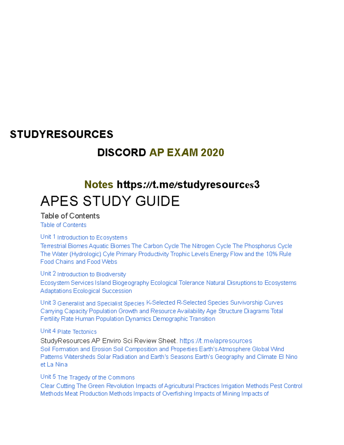 AP Enviro Study Guide - practice - STUDYRESOURCES DISCORD AP EXAM 2020 ...