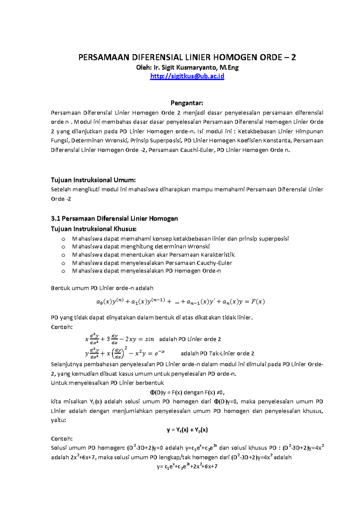 Persamaan Diferensial Linier Homogen ORDE 2 - PERSAMAAN DIFERENSIAL ...