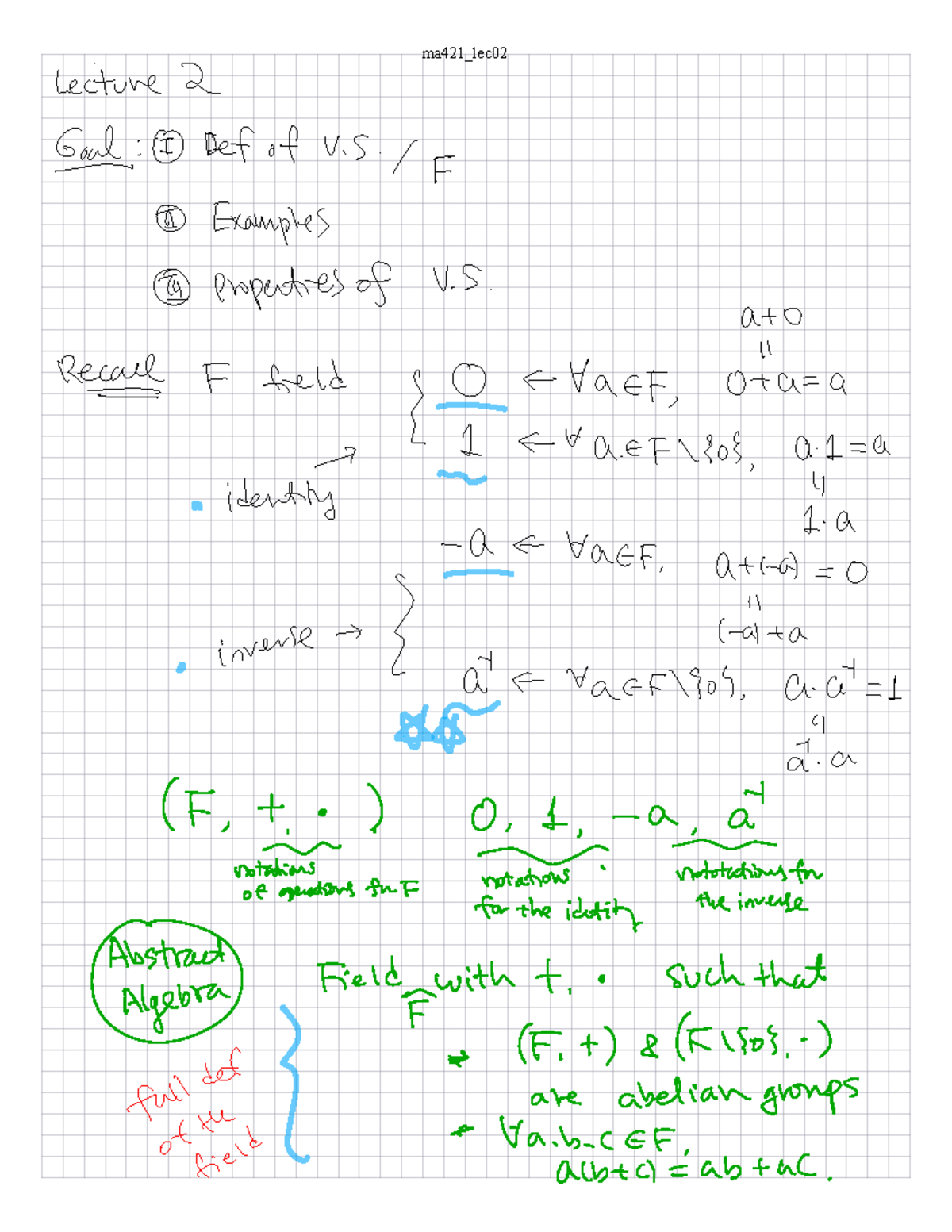 Ma421 lec02 - Lecture 2 - MATH 421 - Studocu