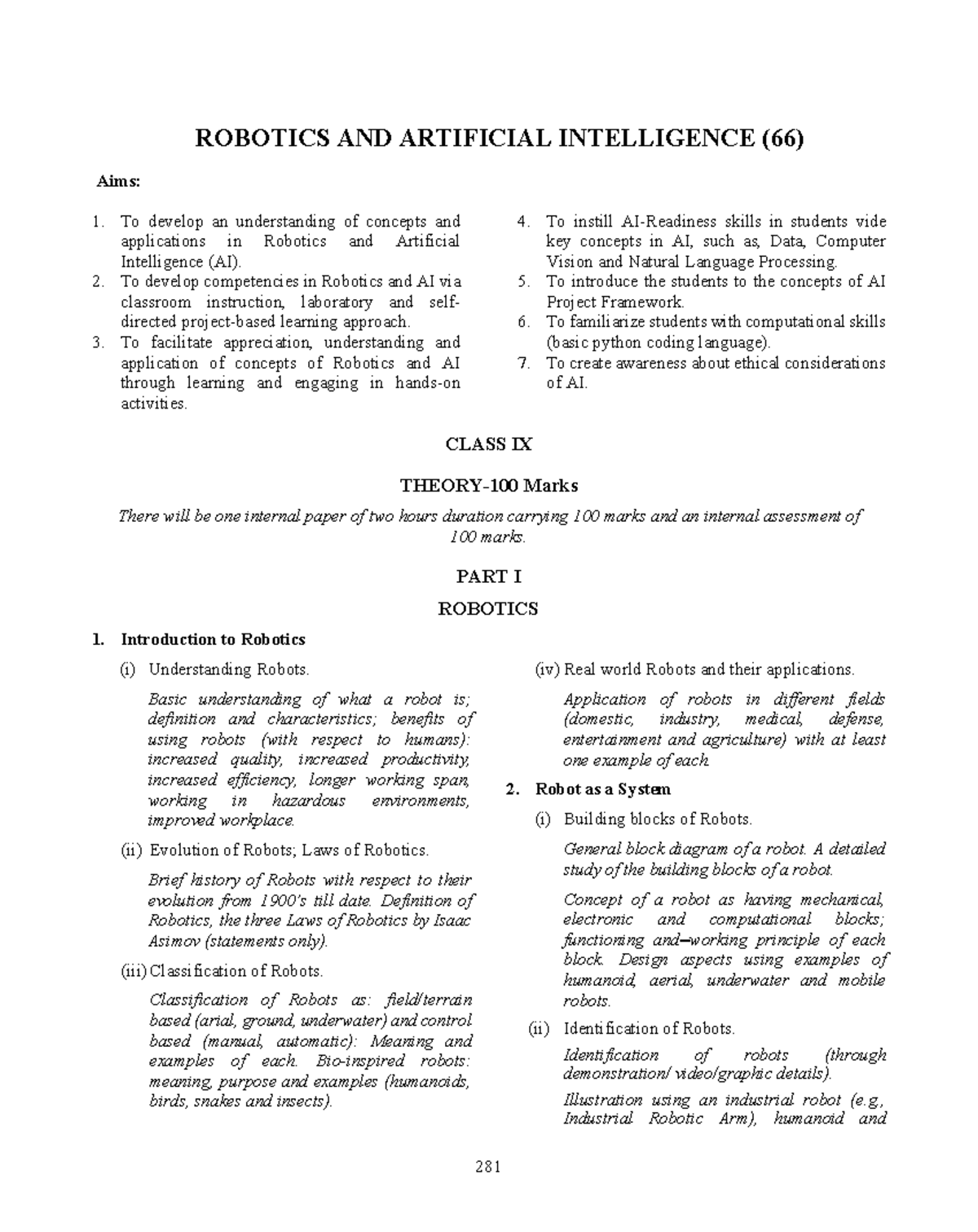 Syllabus of Robotics & Artificial Intelligence - ROBOTICS AND ...