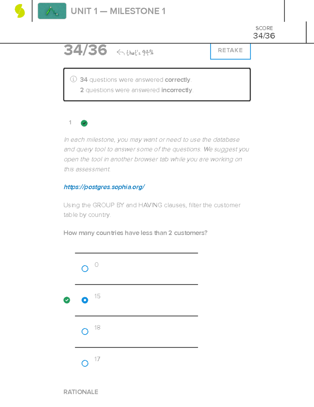 Unit 1 Milestone Test - 1 34/36 that's 94% RETAKE 34 questions were ...