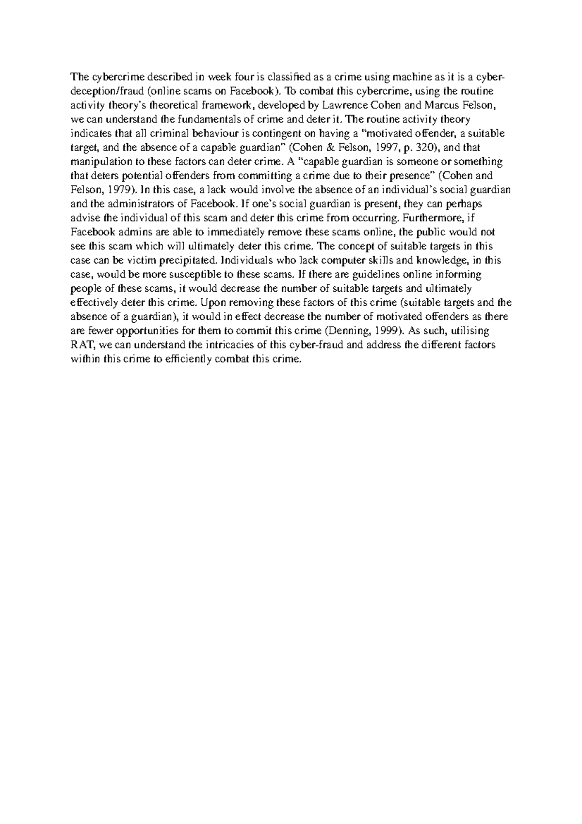 Reflection cybercrime - The cybercrime described in week four is ...