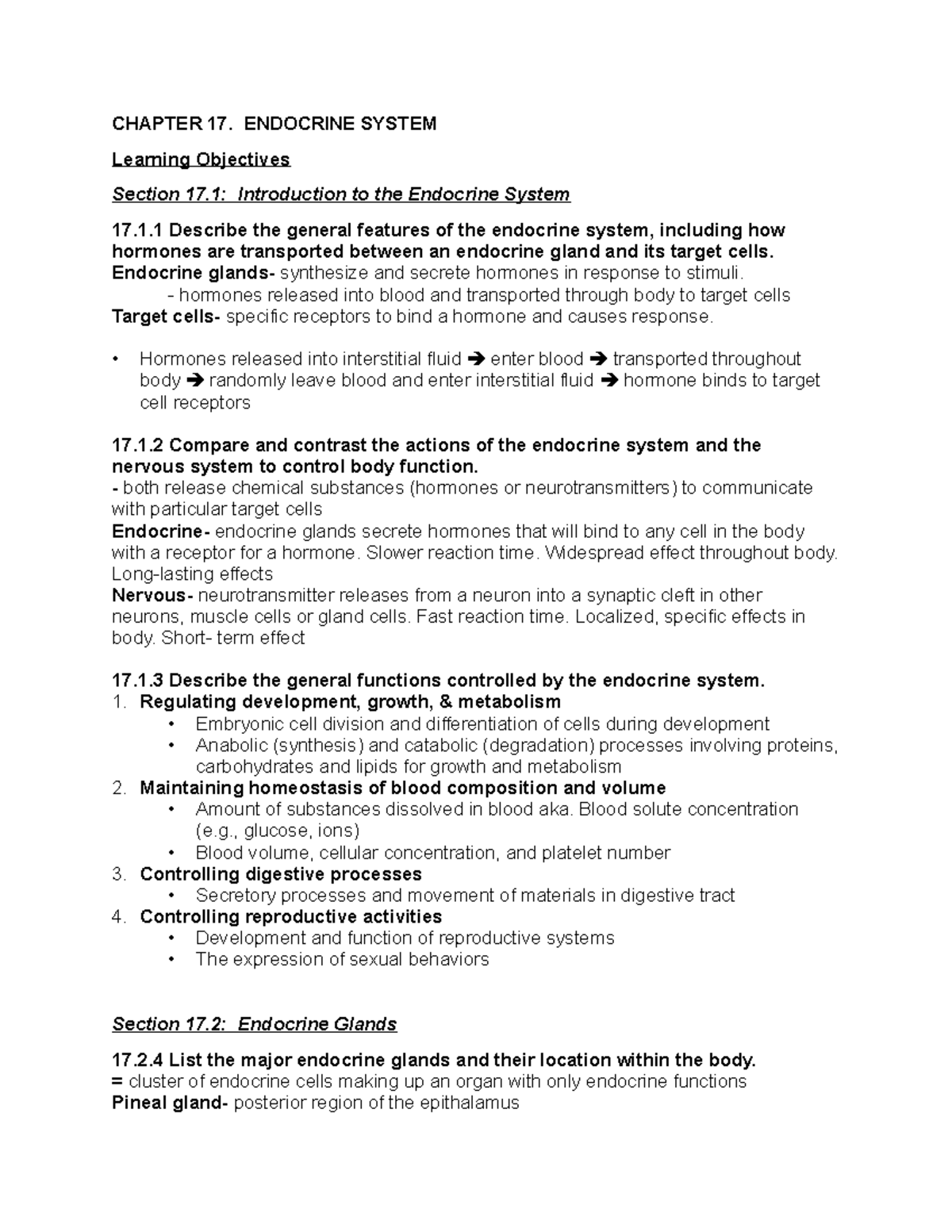 Lecture 10 Terms - objectives - CHAPTER 17. ENDOCRINE SYSTEM Learning ...