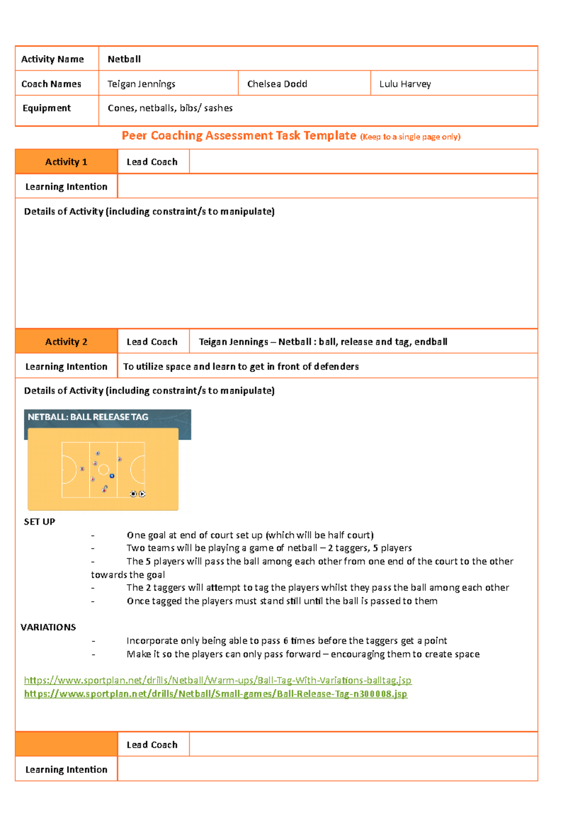 XNB174 - Peer Coach - Template - Blank - 2022 - Peer Coaching ...