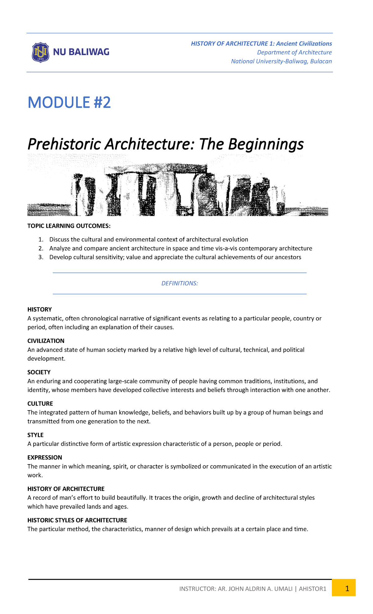 Ahistor 1 Module 2 - Department of Architecture National University ...