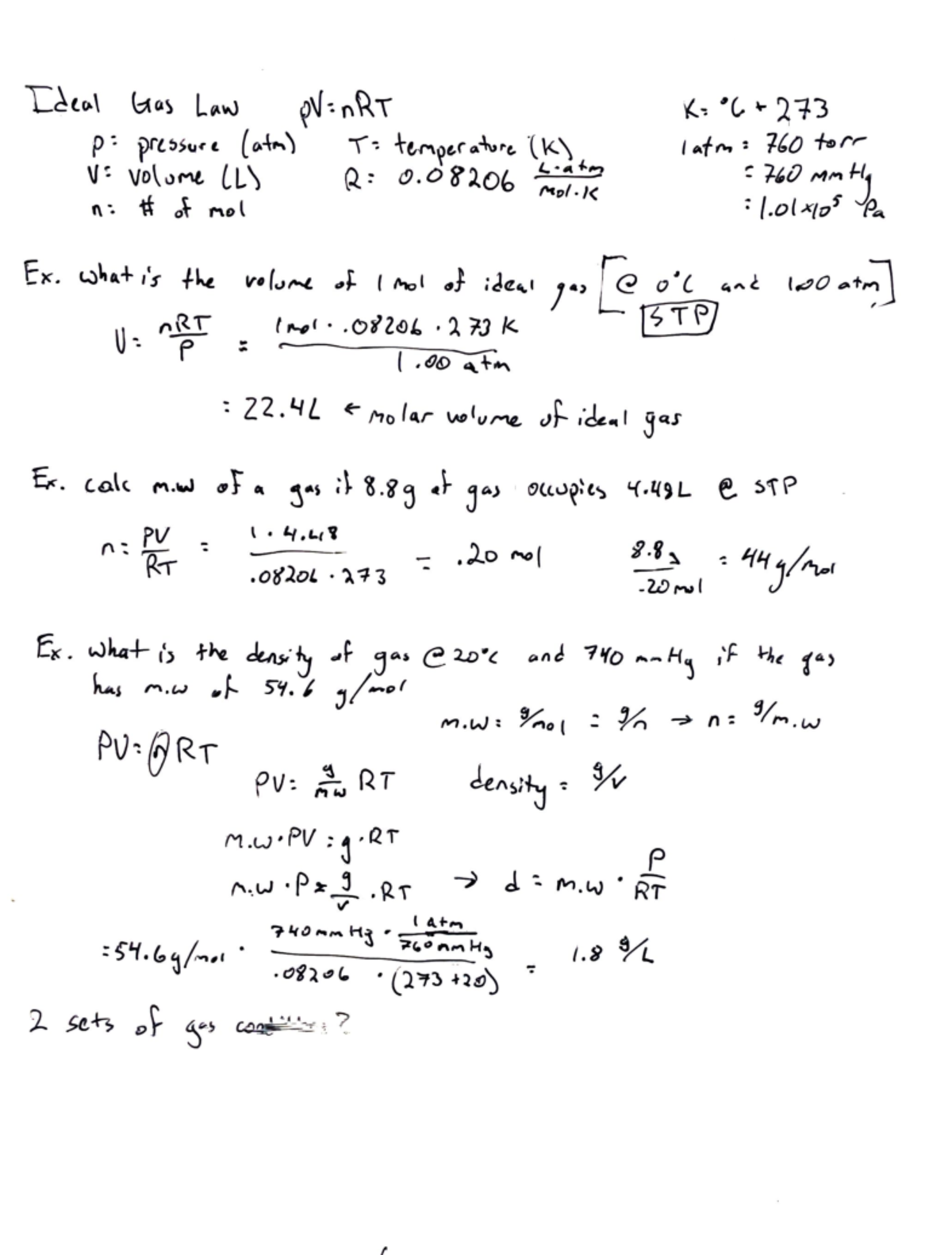 Ideal Gas - Lecture notes 42 - K; °C + 273 Ideal Gas Law PV = nRT pi ...