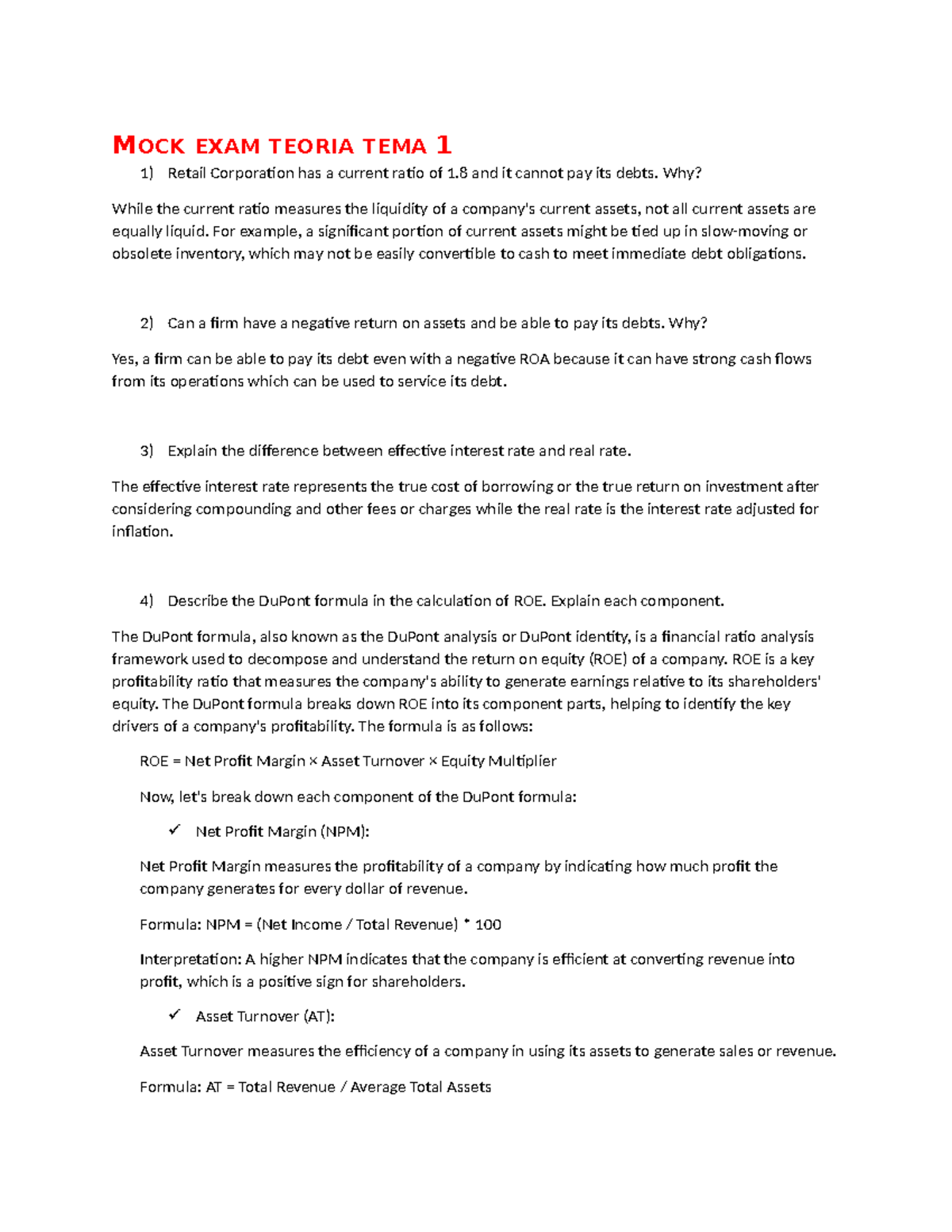 Mock Exam Teoria - MOCK EXAM TEORIA TEMA 1 Retail Corporation has a ...