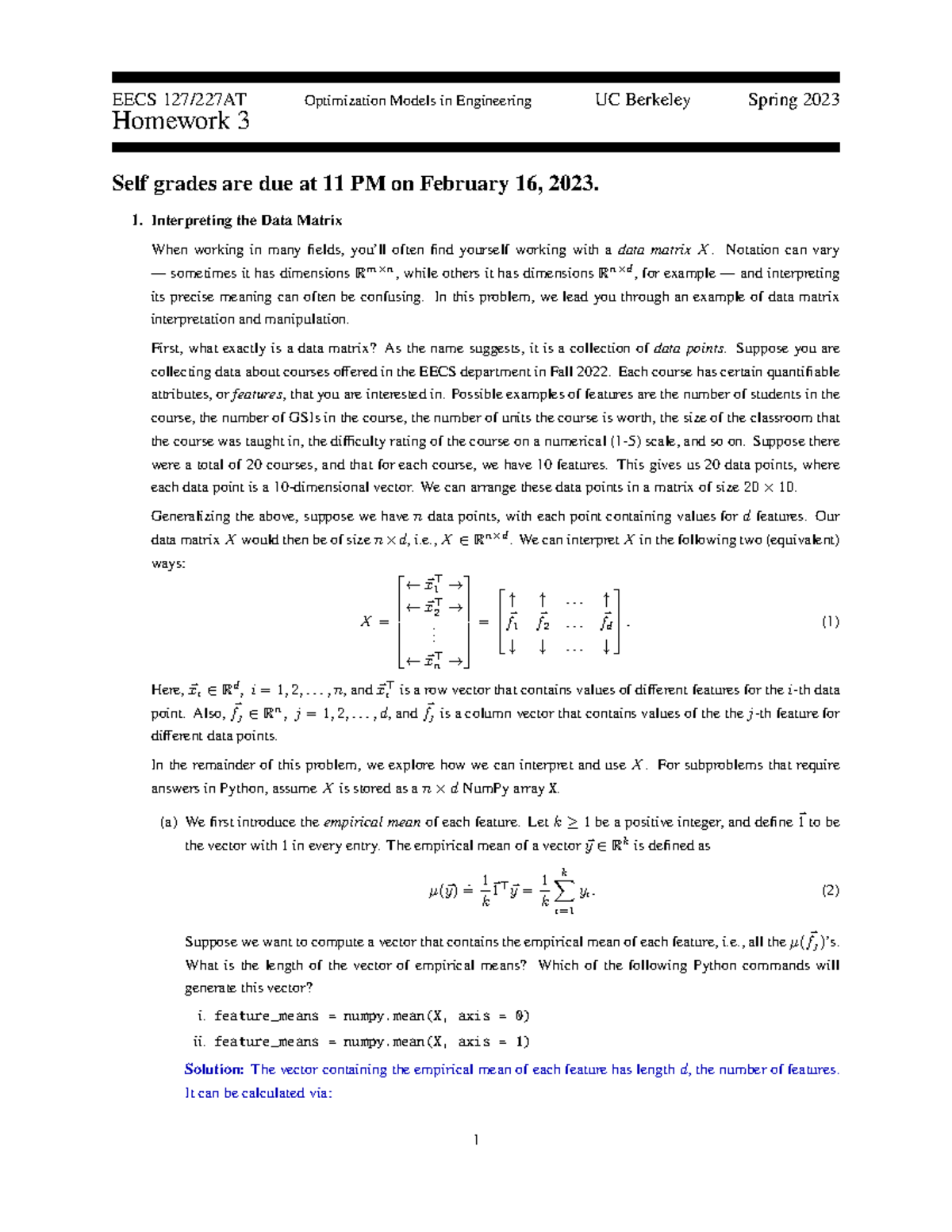 Hw03 sol - sccs - EECS 127/227AT Optimization Models in Engineering UC ...