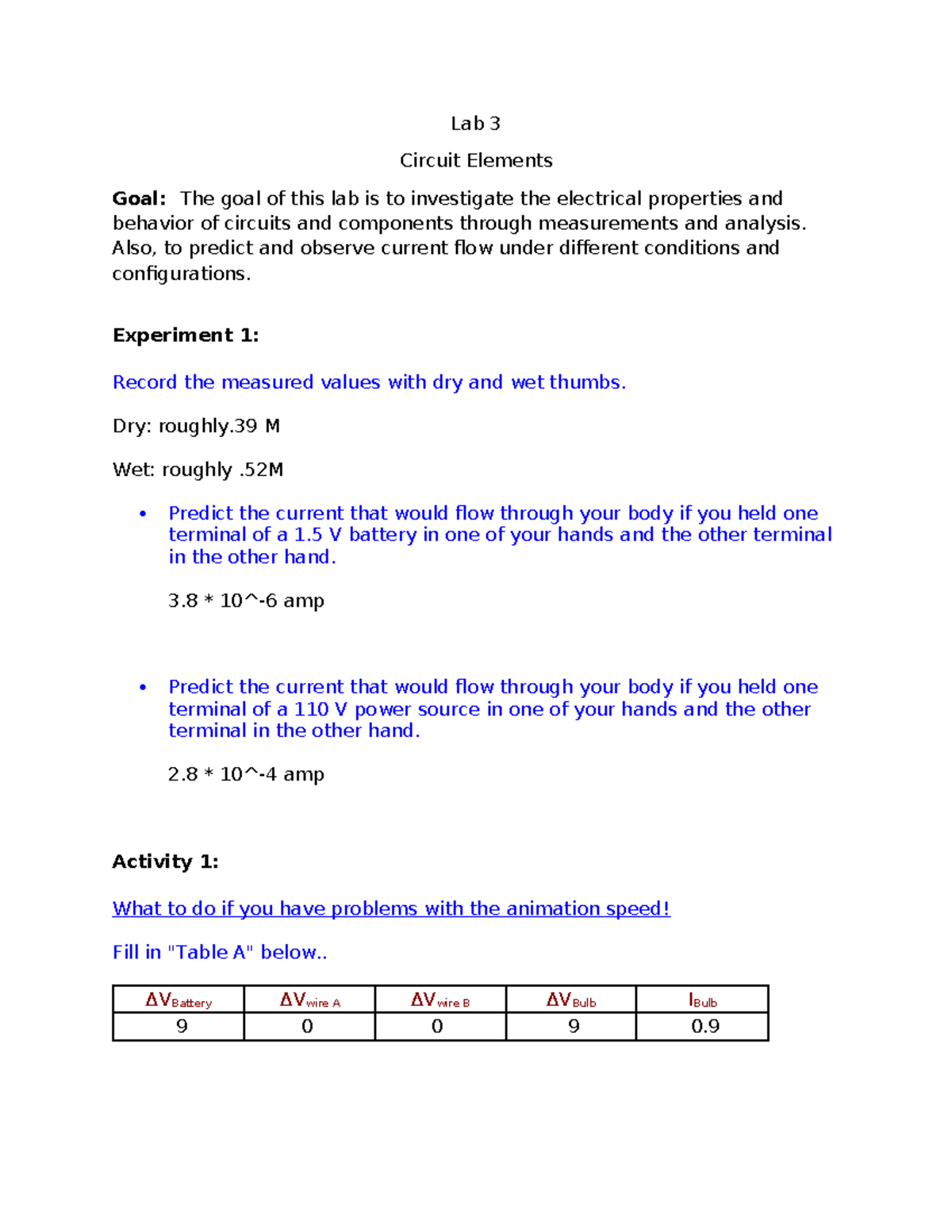 Lab 3 - this is what i did for the lab - Lab 3 Circuit Elements Goal: The goal of this lab is to ...