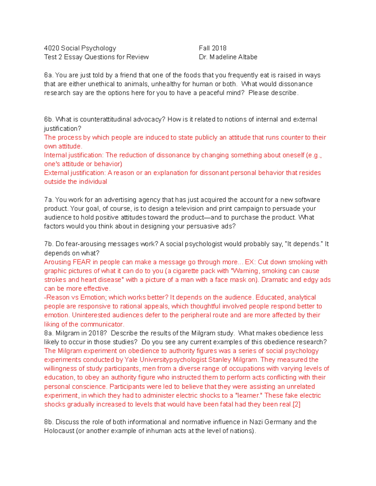 Social test 2 4020 Social Psychology - 4020 Social Psychology Fall 2018 ...