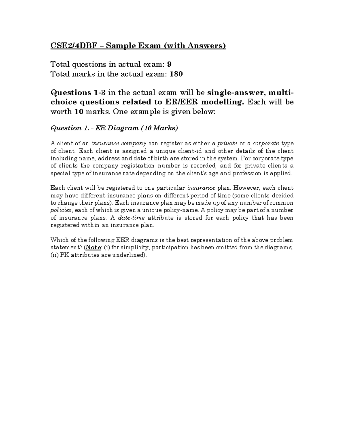 Sample Exam 2022-Questions - CSE2/4DBF ² Sample Exam (with Answers ...