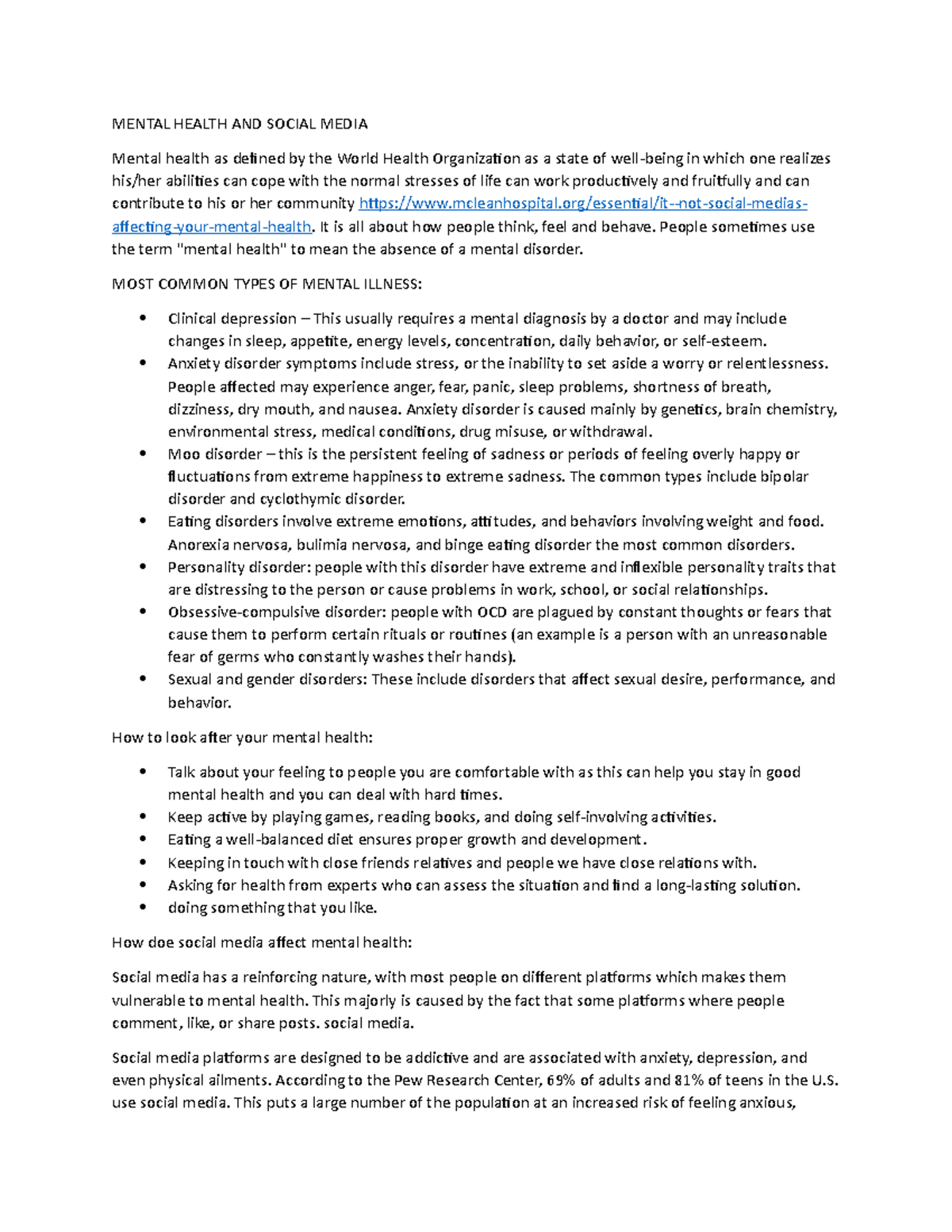 Mental health and social media sociology assignment document. How ...