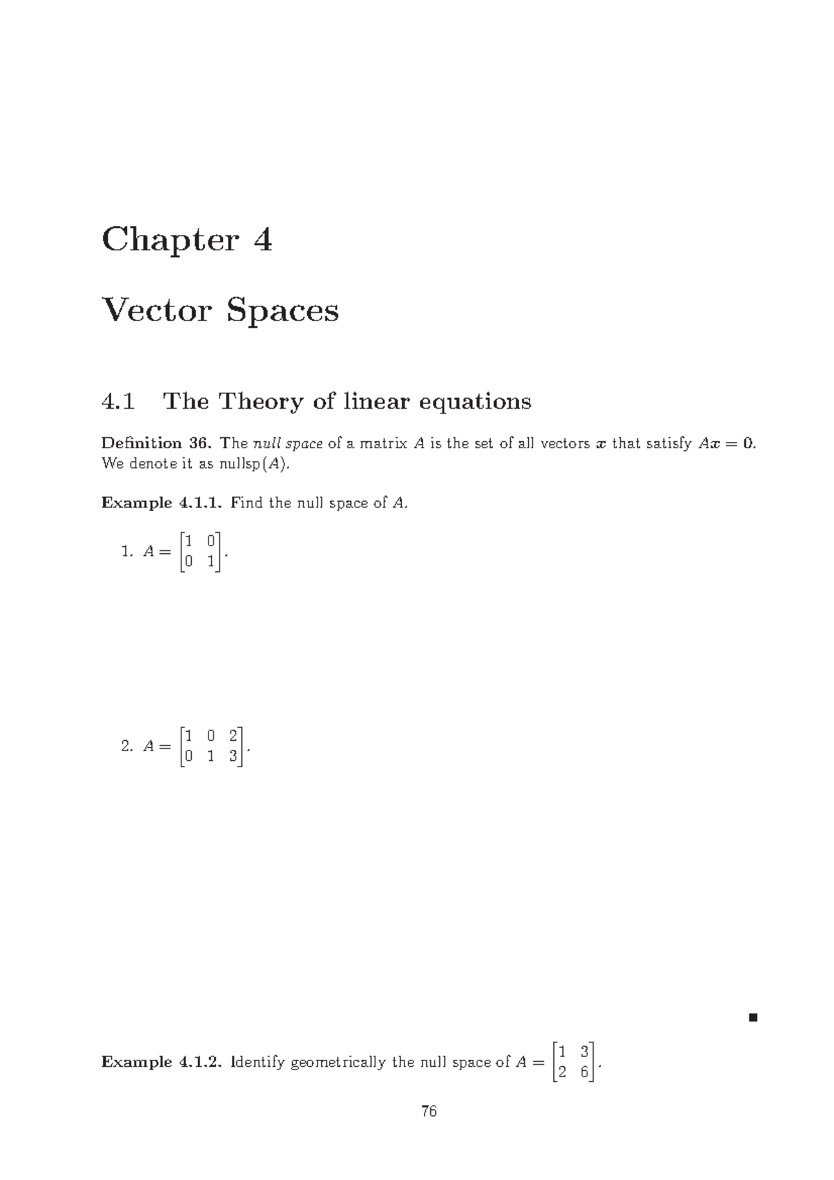Chapter 4 - Lecture notes 4 - Chapter 4 Vector Spaces 4 The Theory of ...