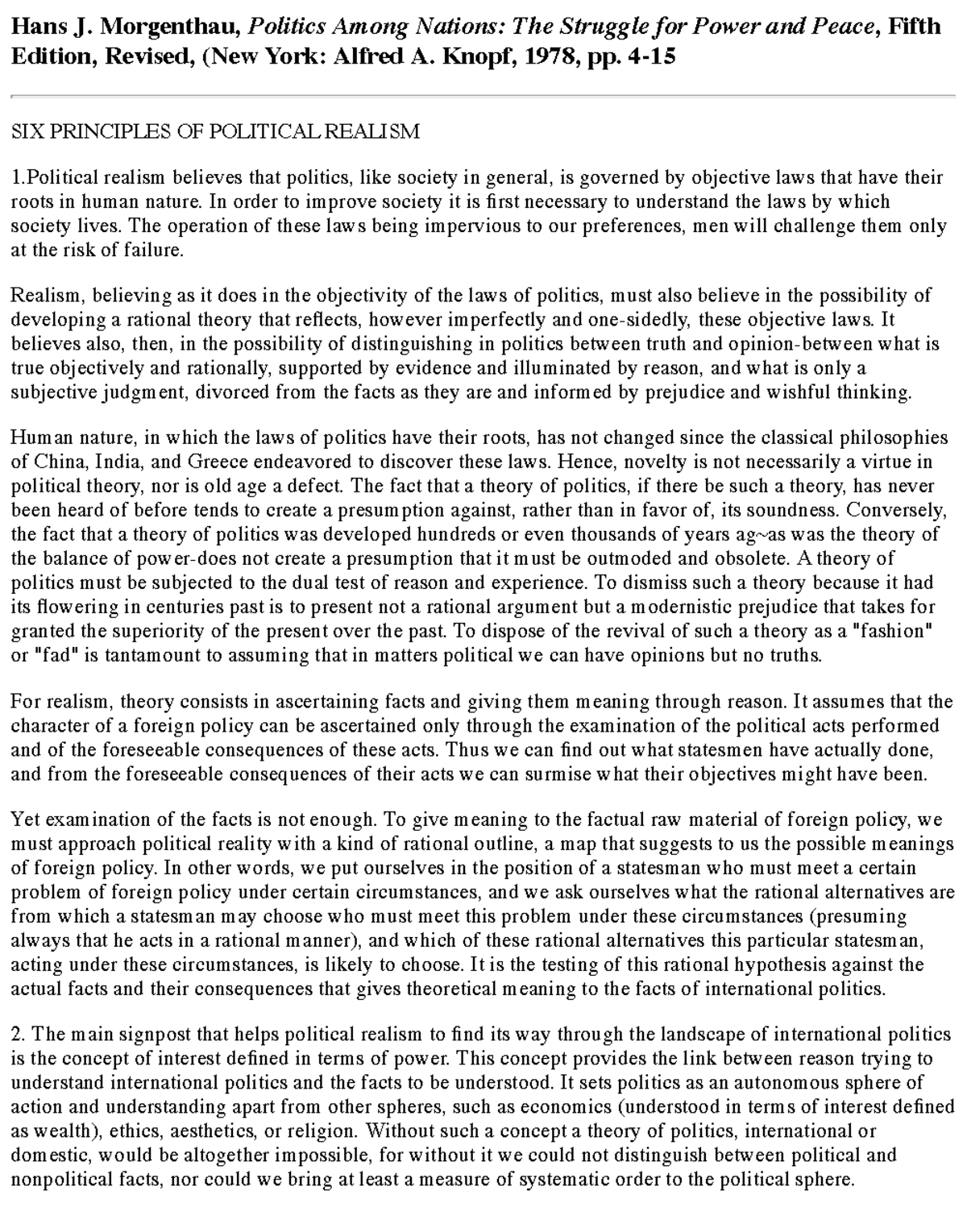 Morgenthau 6 Principles of Political Realism - Hans J. Morgenthau ...