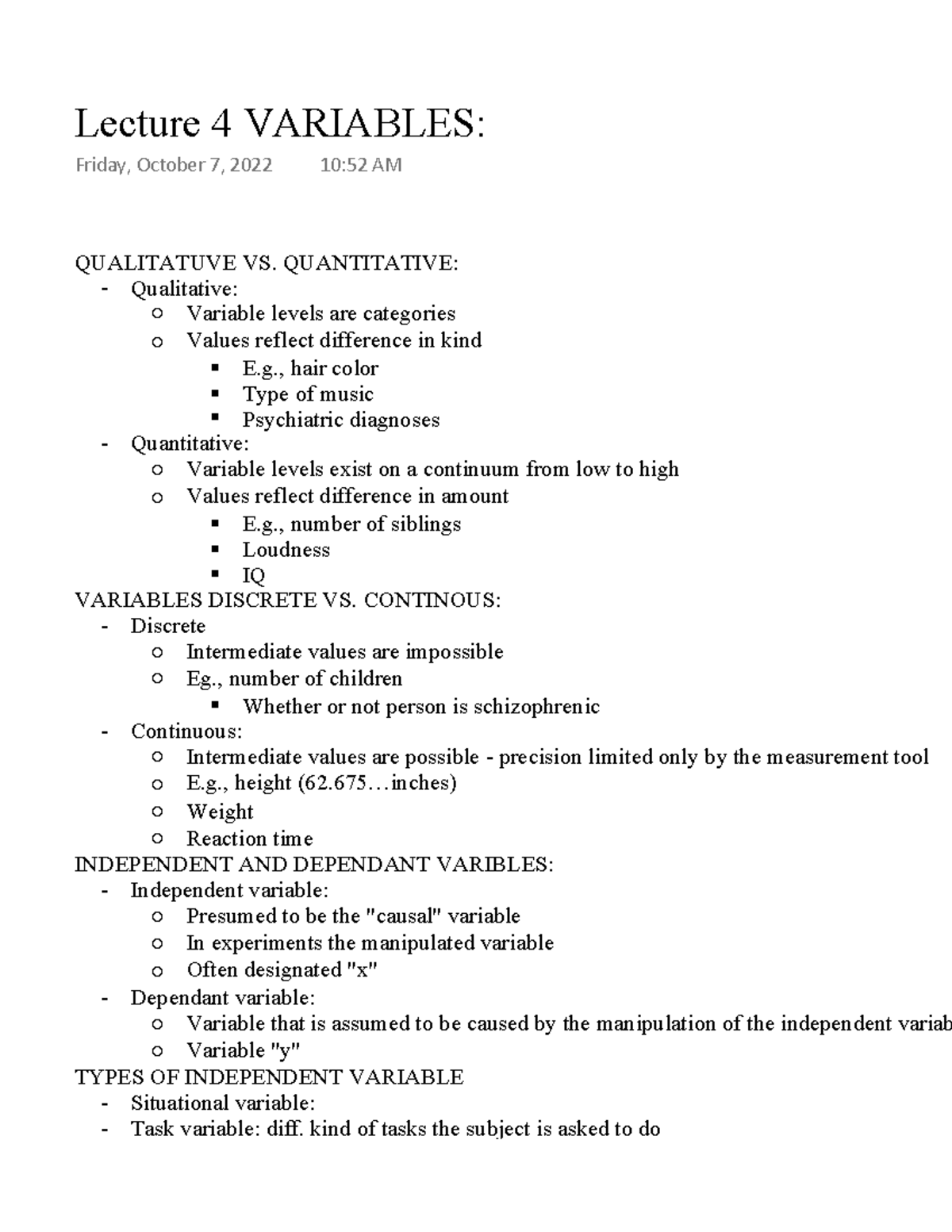 Lecture 4 Variables - Professor: George Alder, Fall 2022 - QUALITATUVE ...