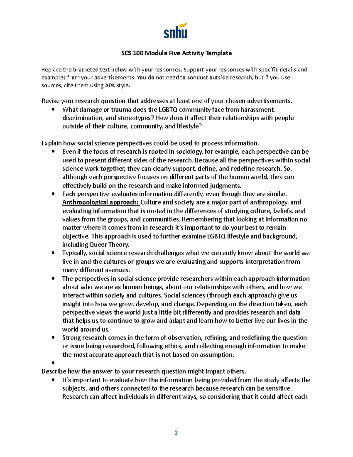 SCS 100 Module Five Activity Temp - SCS100 - SNHU - Studocu