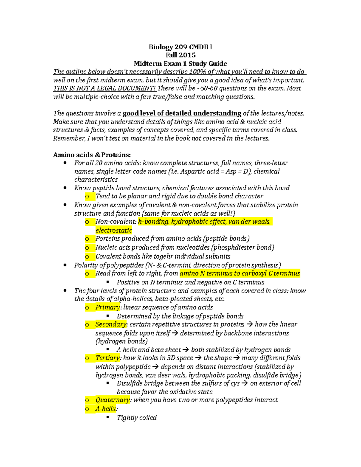 Exam 1 bio 209 review - Biology 209 CMDB I Fall 2015 Midterm Exam 1 ...