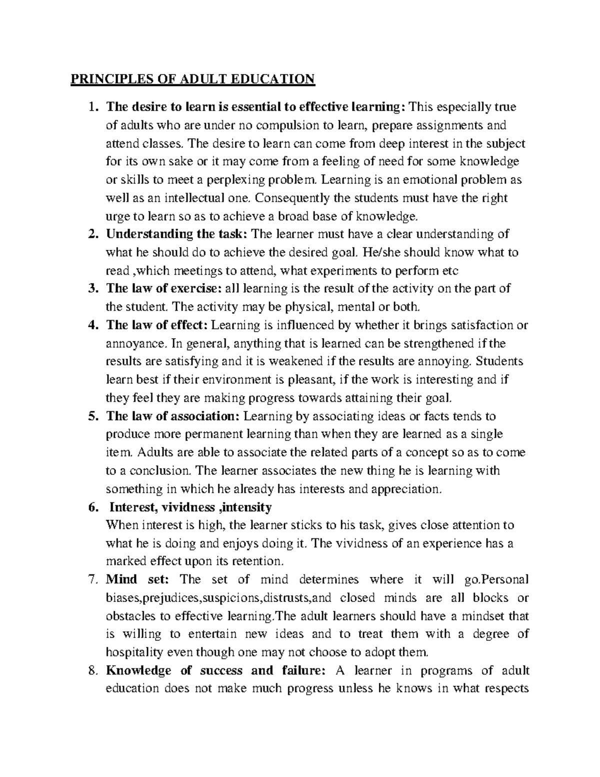 Principles OF Adult Education - PRINCIPLES OF ADULT EDUCATION The ...