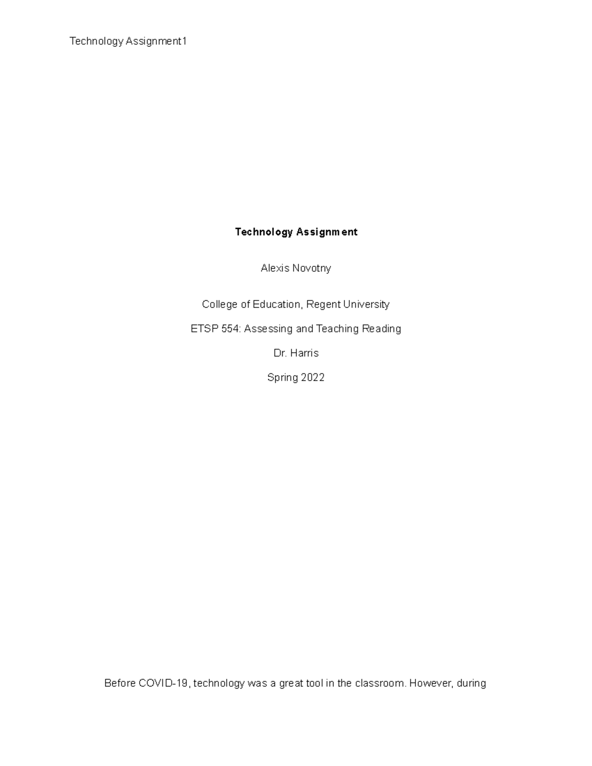 ETSP554 Technology - Technology Assignment Alexis Novotny College of ...