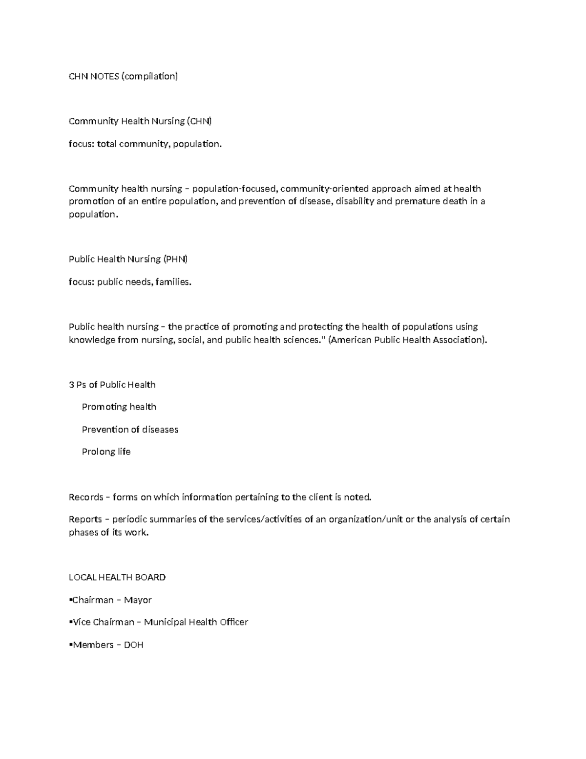 CHN Notes 2B - Community health nursing - CHN NOTES (compilation ...