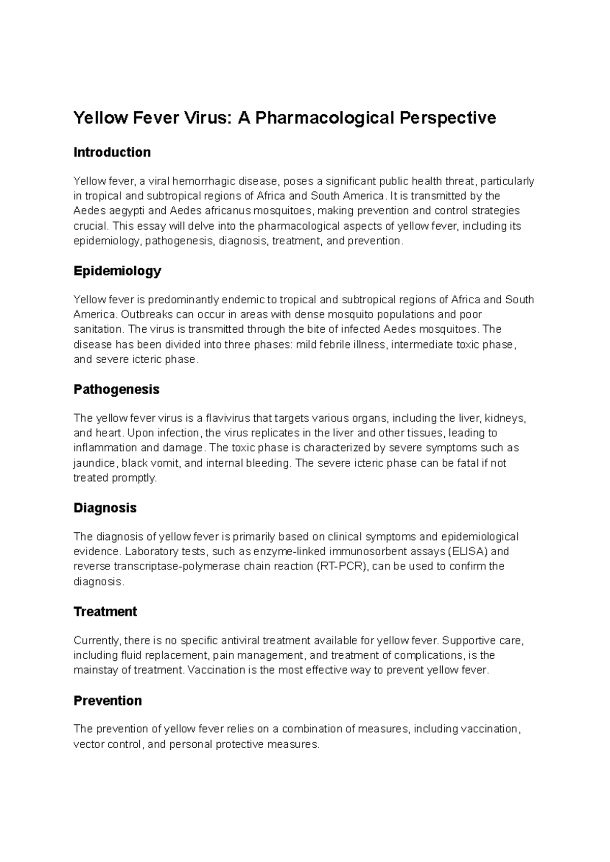 Clinical theraputic- Google Docs - Yellow Fever Virus: A ...