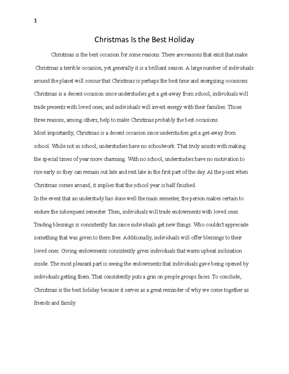 Analysis Paragraph - 1 Christmas Is the Best Holiday Christmas is the ...