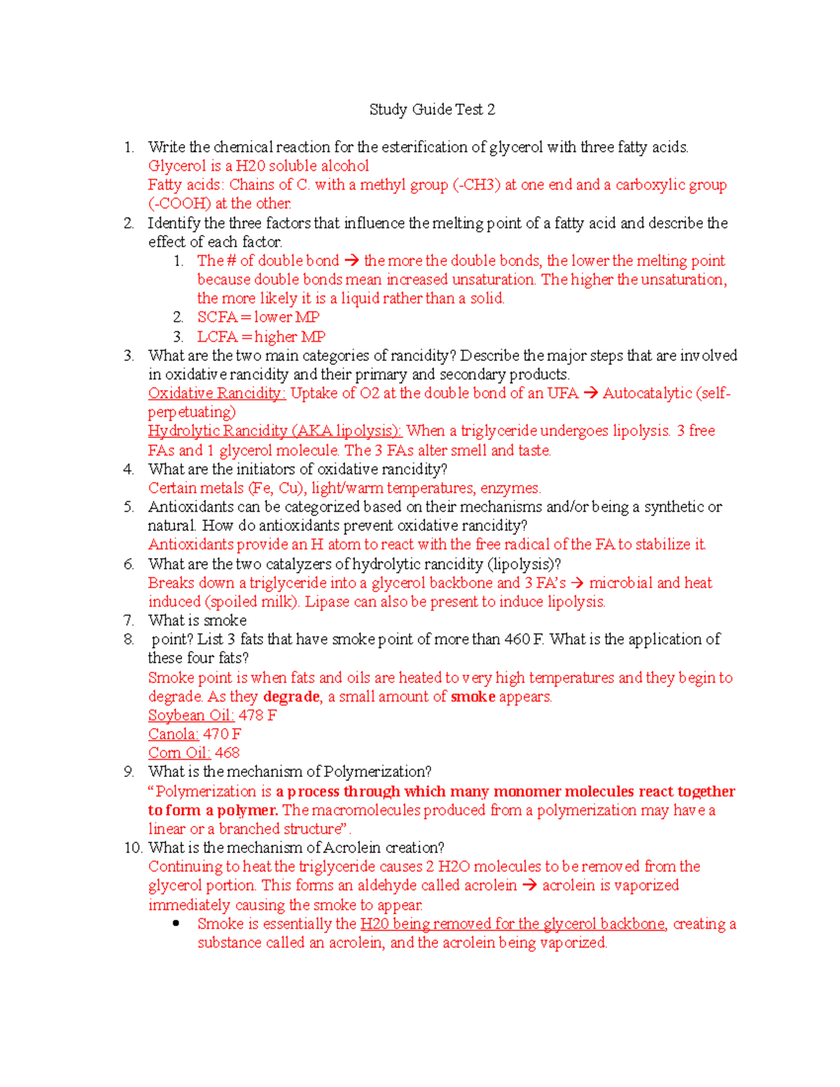 Study Guide Test 2 - Glycerol is a H20 soluble alcohol Fatty acids ...