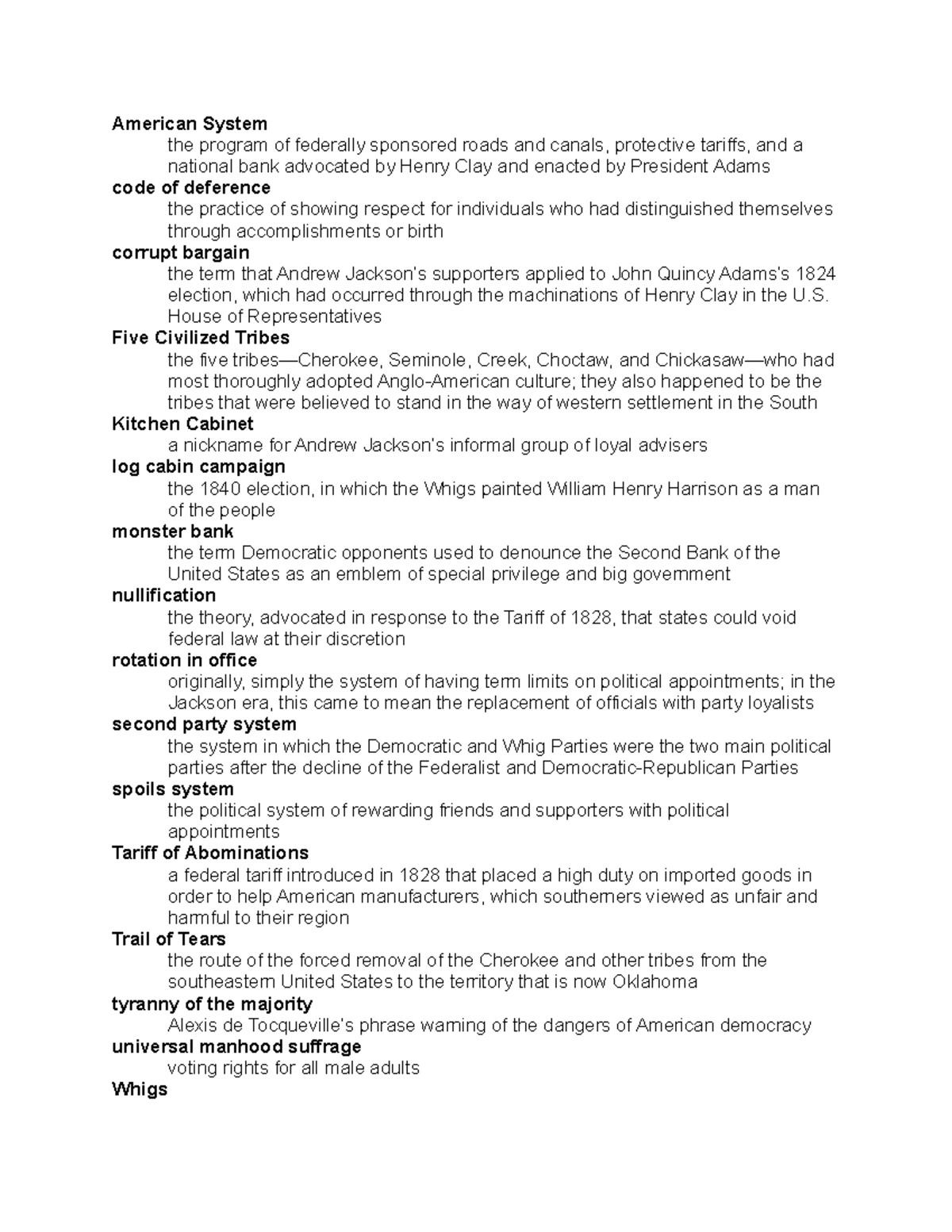 US History Chapter 10 Vocab - American System the program of federally ...