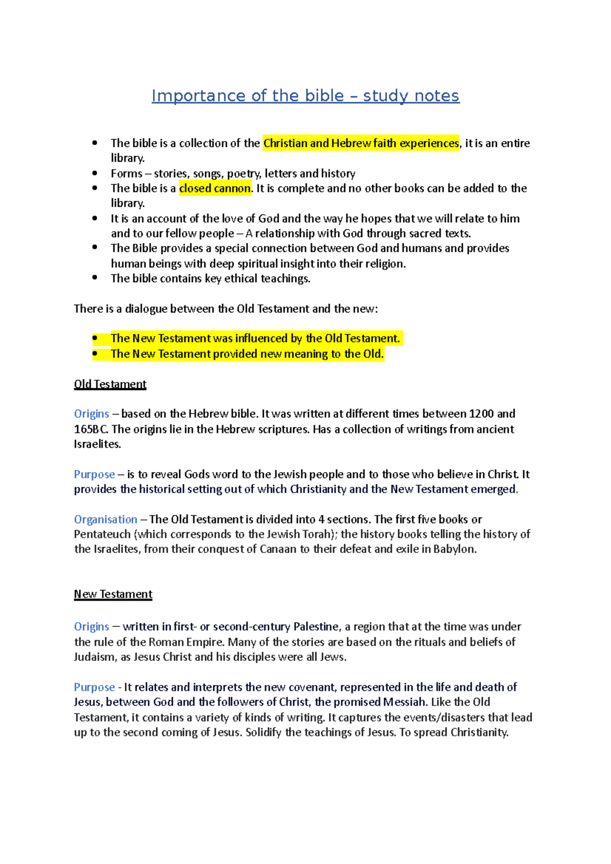 Importance of the bible - Forms – stories, songs, poetry, letters and ...