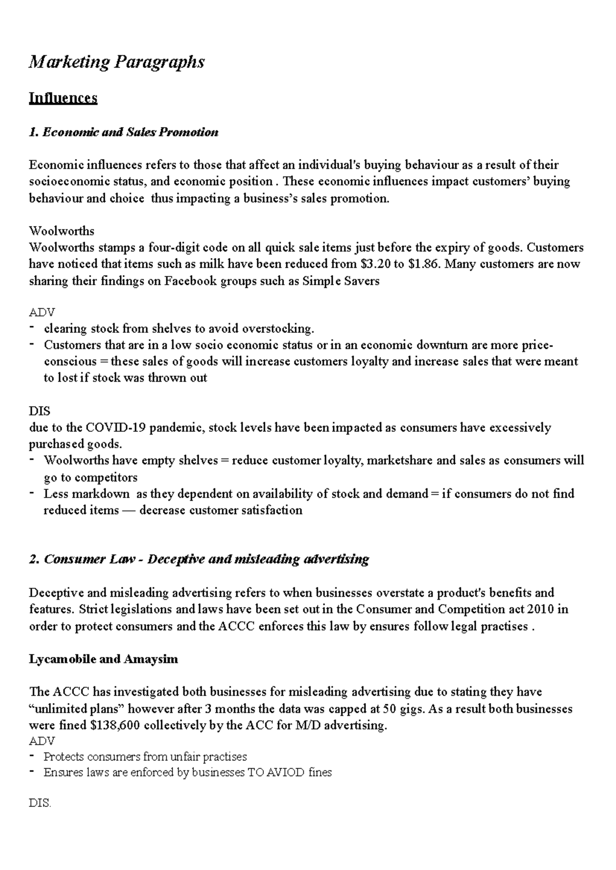 Marketing Paragraphs - dewkfhwejrf - Marketing Paragraphs Influences 1 ...