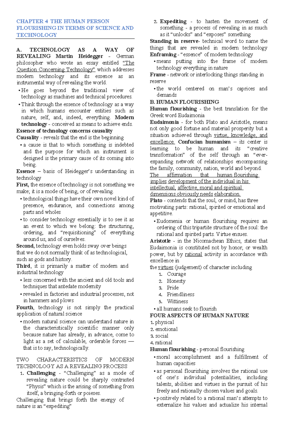 Reviewer-STS - sts - CHAPTER 4 THE HUMAN PERSON FLOURISHING IN TERMS OF SCIENCE AND TECHNOLOGY A ...