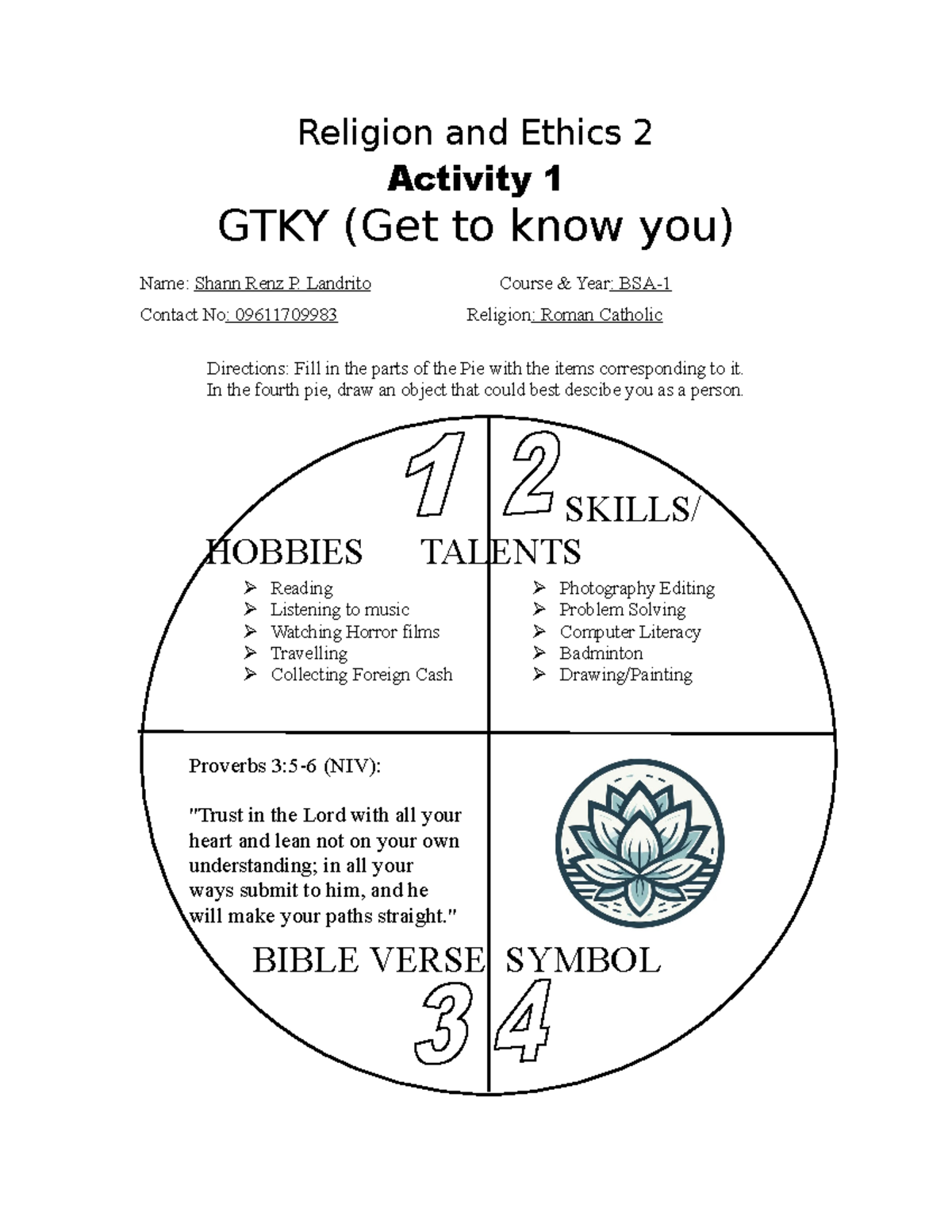 Self-Introduction-Guide - Religion and Ethics 2 Activity 1 GTKY (Get to ...