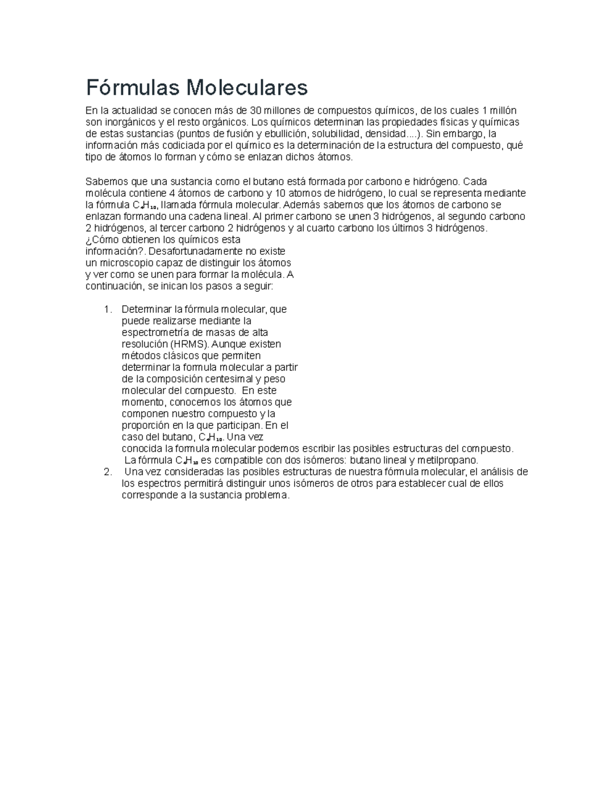 Fórmulas Moleculares - Tarea completa - Fórmulas Moleculares En la ...