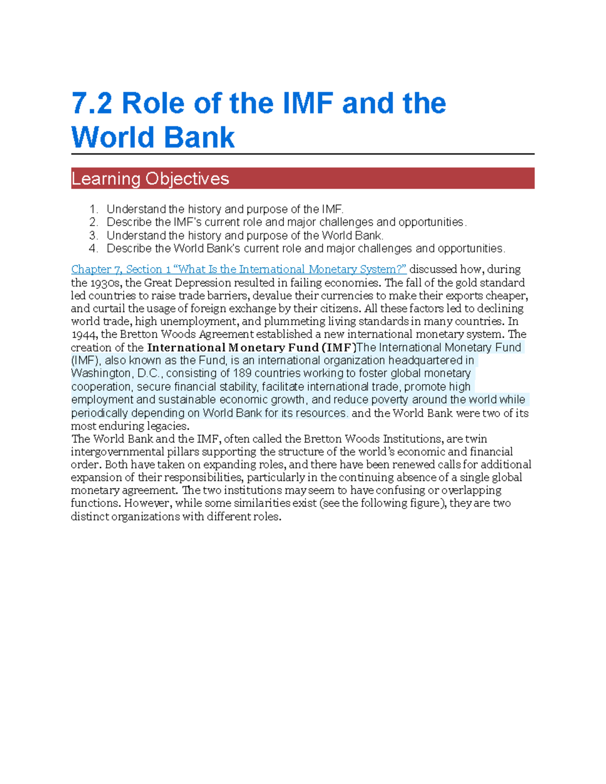 7.2 Role of the IMF and the World Bank - 7 Role of the IMF and the ...