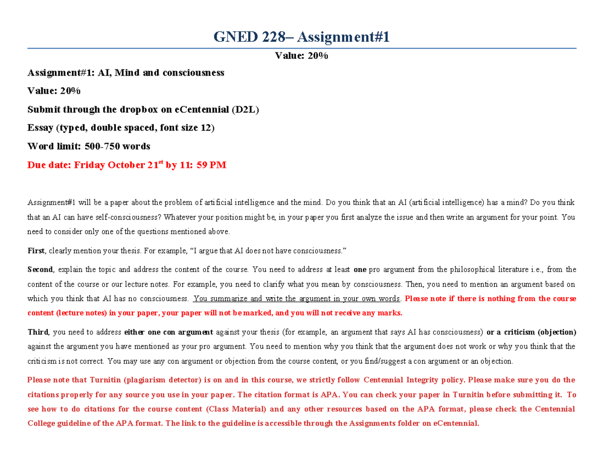 Assignment#110 - summarized notes - GNED 228– Assignment# Value: 20% ...