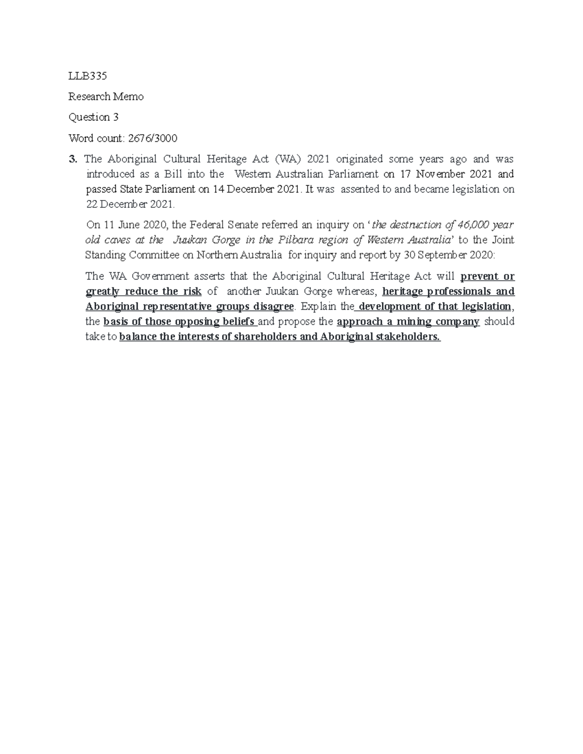 LLB335 Research Essay - LLB Research Memo Question 3 Word count: 2676/ ...