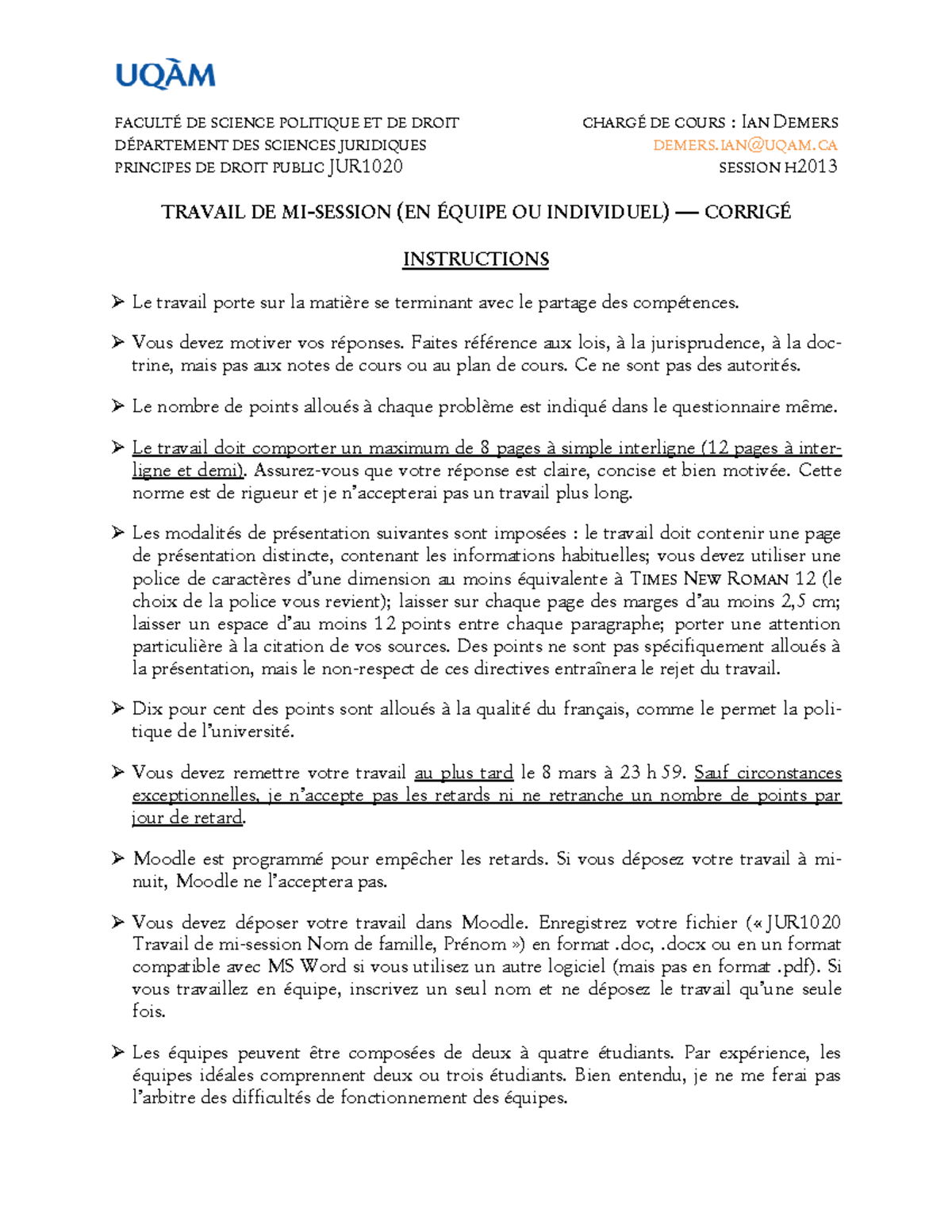 Travail mi-session(corrigé) - FACULTÉ DE SCIENCE POLITIQUE ET DE DROIT ...