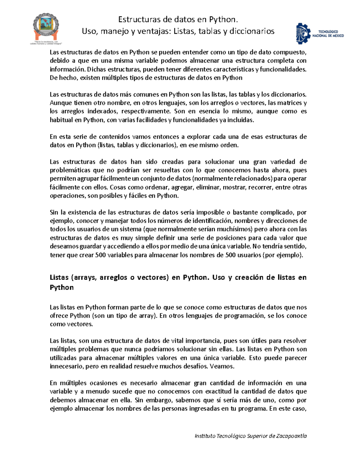 Estructuras de datos en Python - Dichas estructuras, pueden tener ...