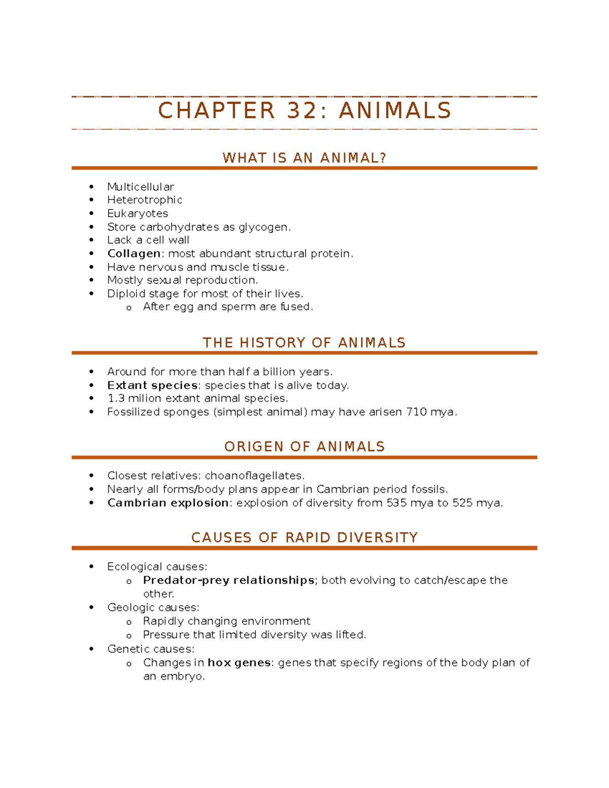 Ch 32 - Animals - Notes from the full online lecture given by Dr ...