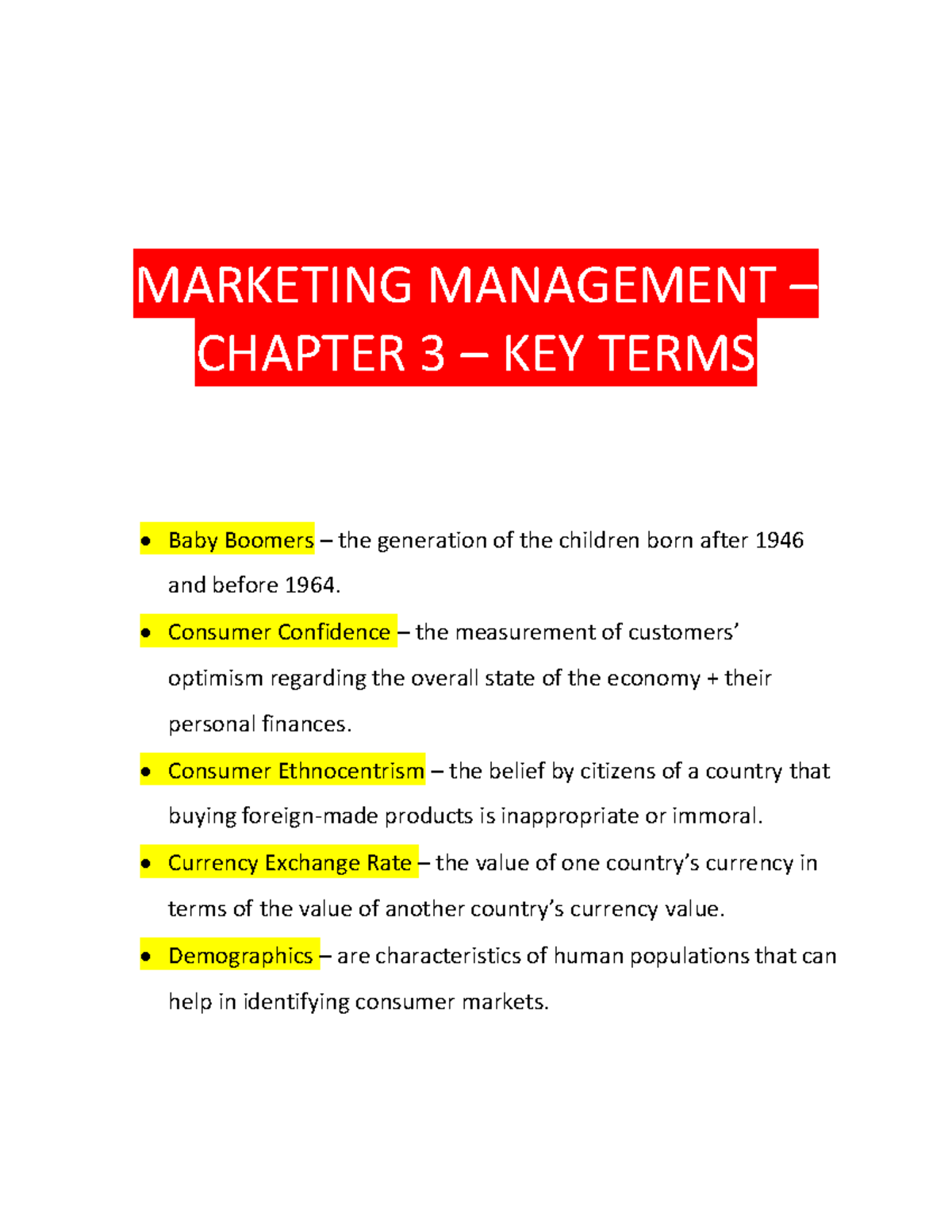 Marketing Management - Chapter 3 - Key Terms - MARKETING MANAGEMENT ...